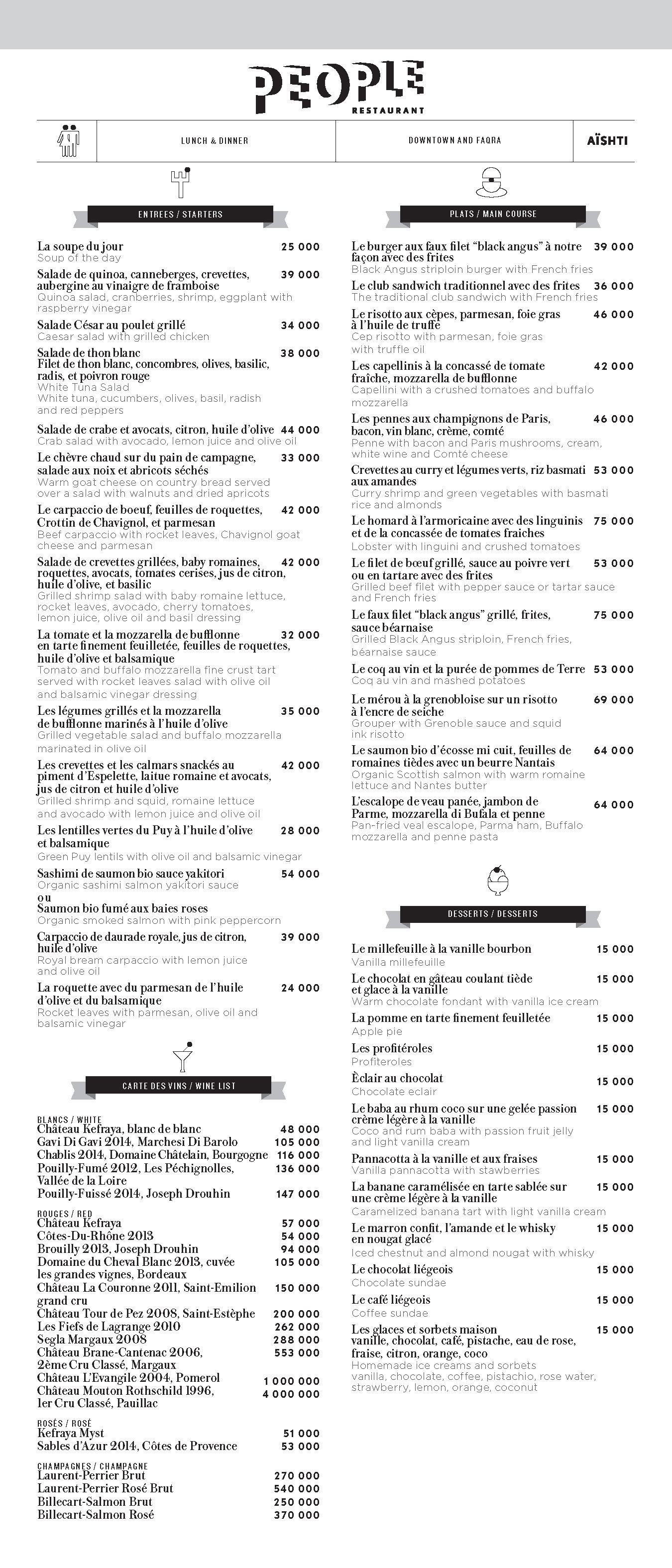 Menus – People Restaurant